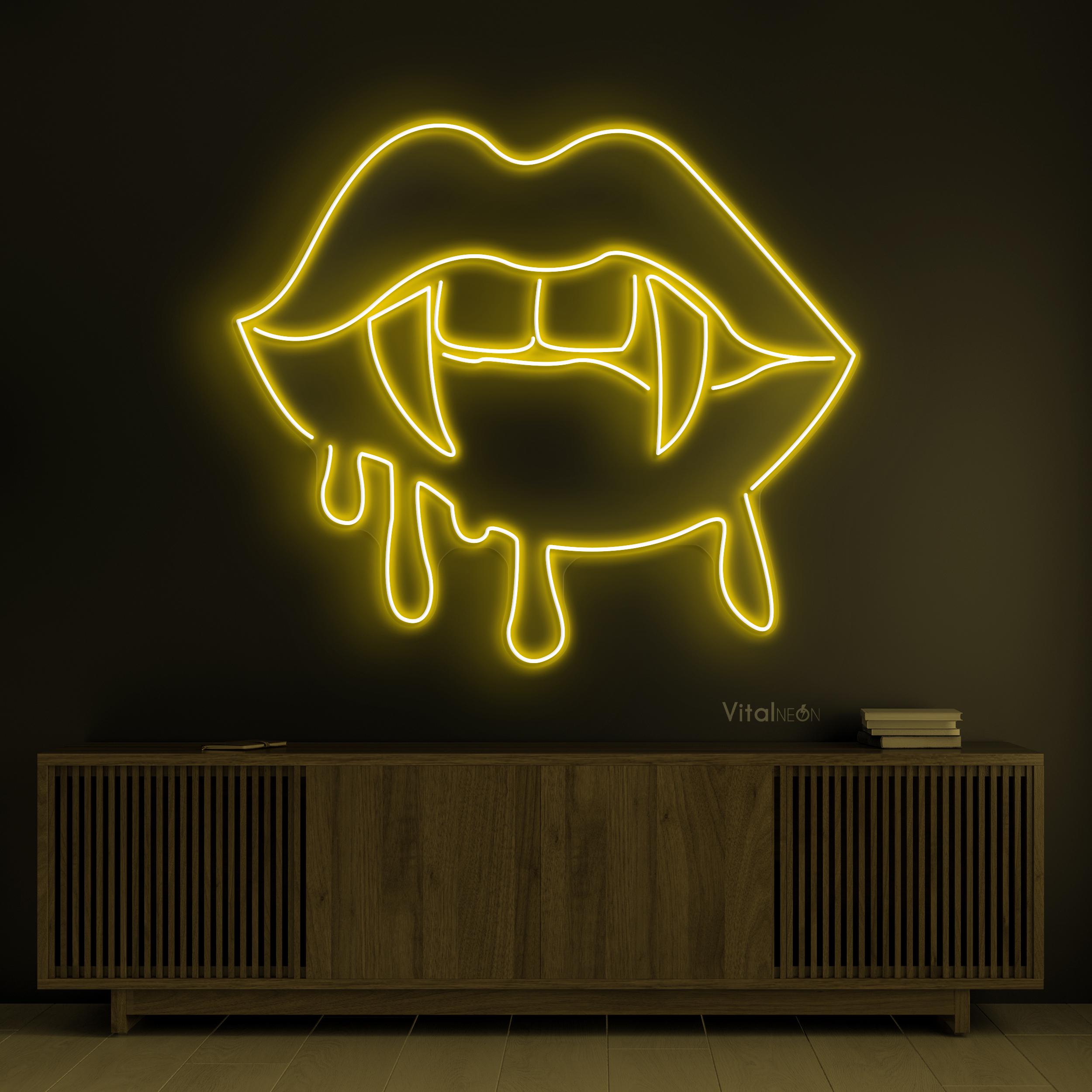 Vampire Fangs Lips LED Light Neon Sign, Goth Horror Spooky Game Room ...