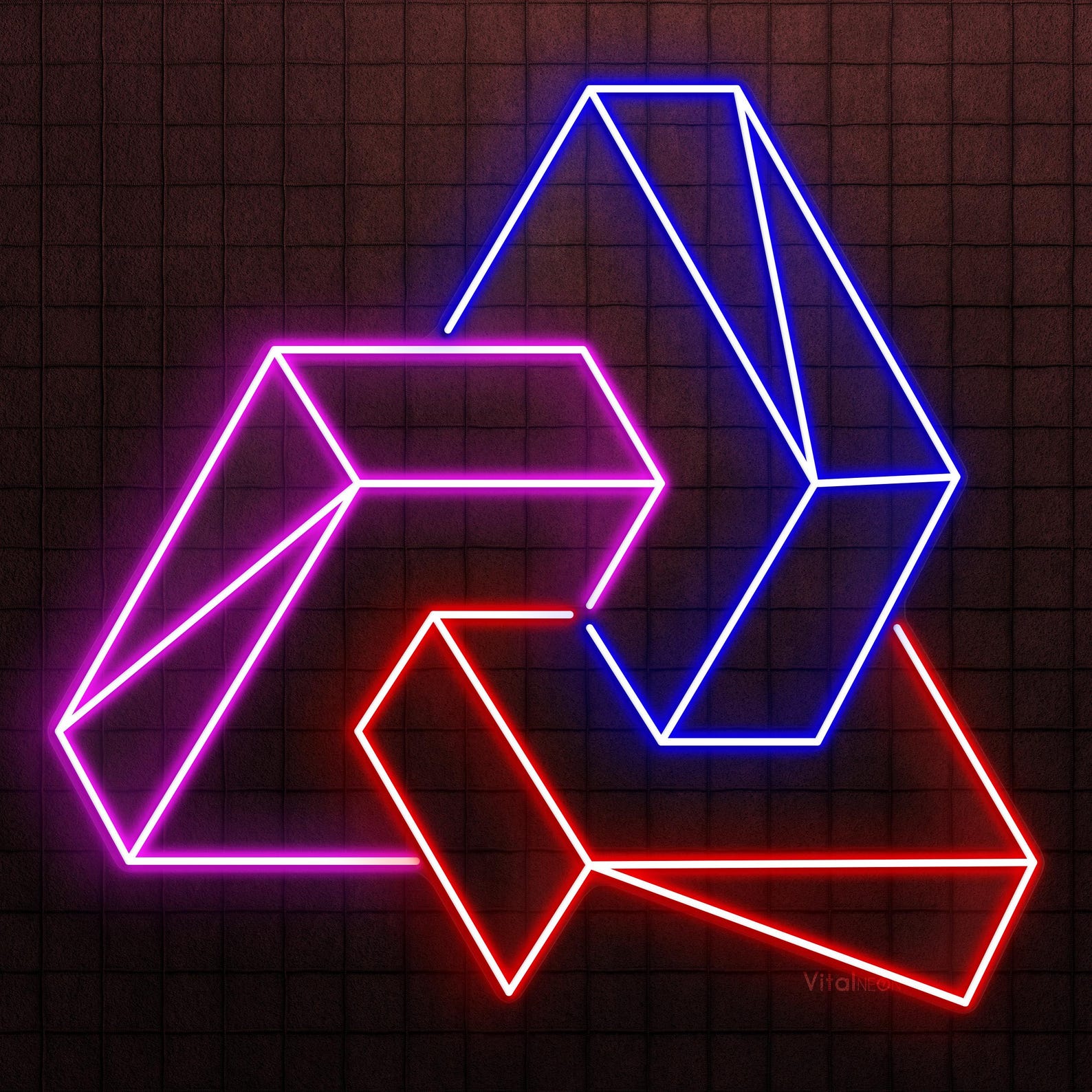 Interlocking Geometric Boxes LED Neon Sign, Lab School Living Space Art ...