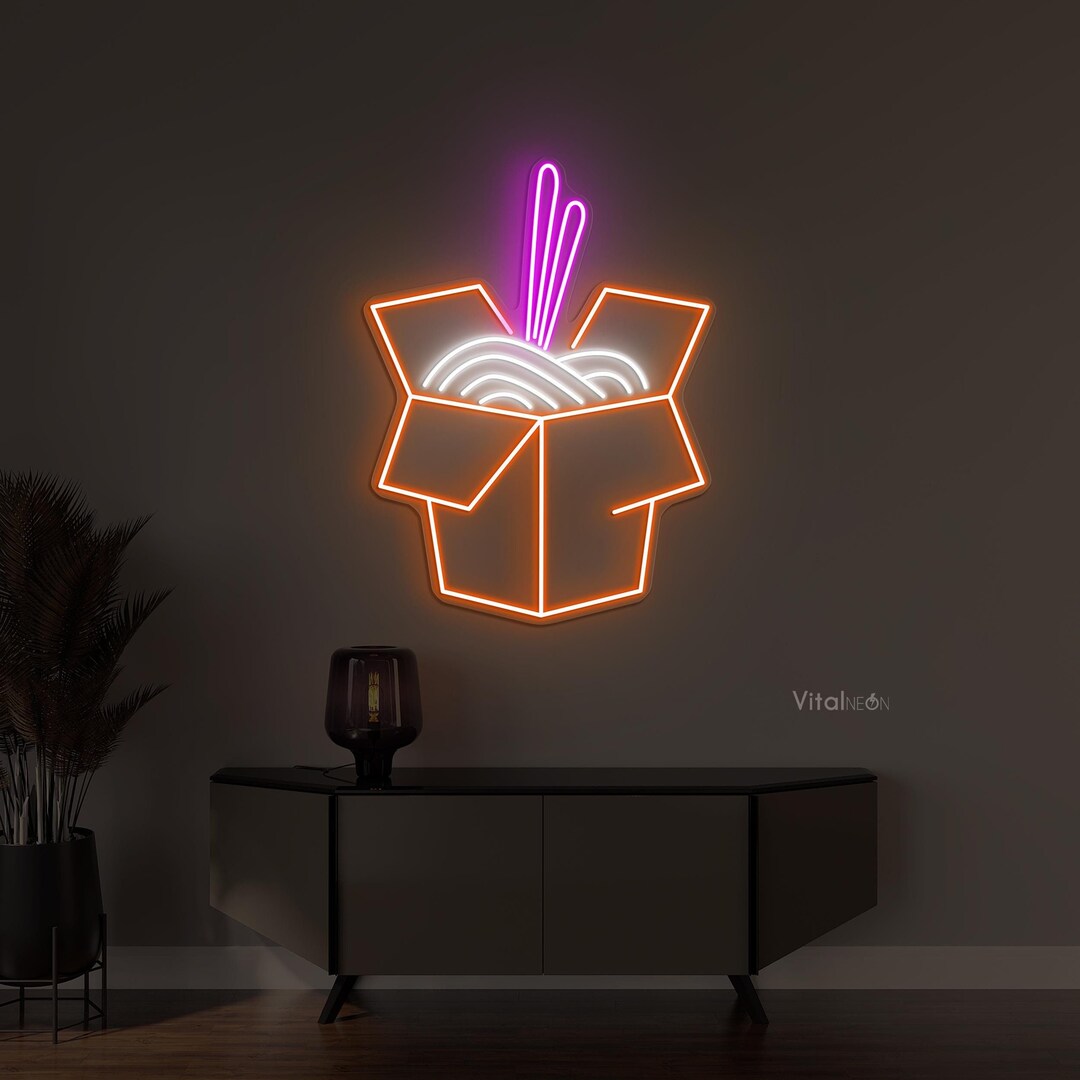 Noodle Box Neon Sign, Noodle Box LED Light, Ramen Wall Decor, Asian ...