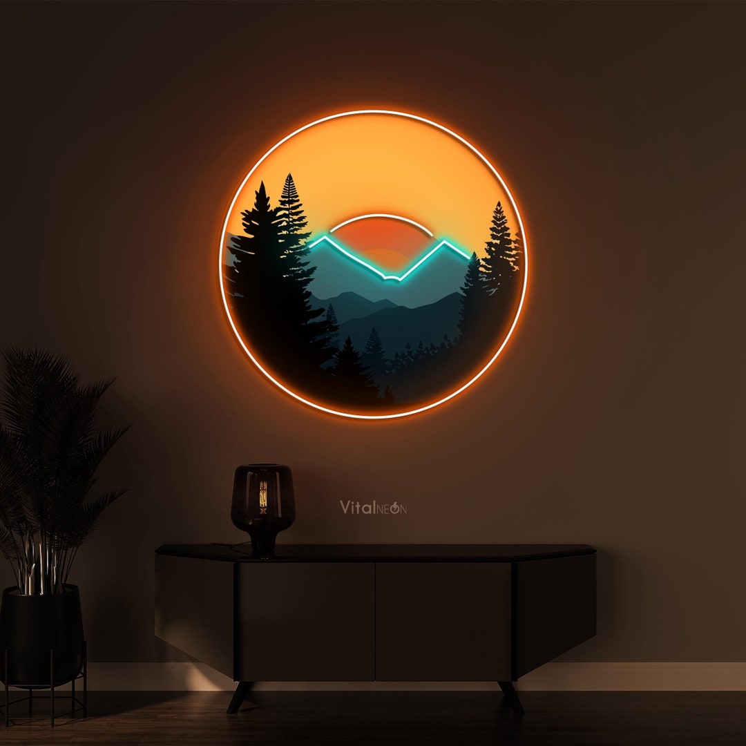 Mountain Sunset Neon Sign, Mountain Sunset LED Pop Art, Custom Mountain ...