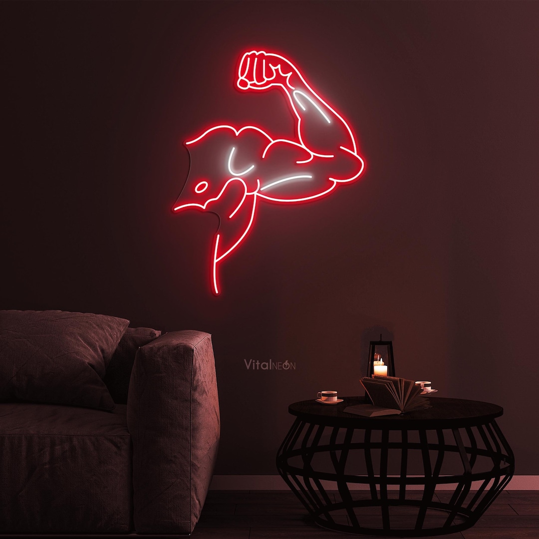 Muscle Neon Sign, Muscle LED Light, Body Building LED Neon Art, Fitness ...