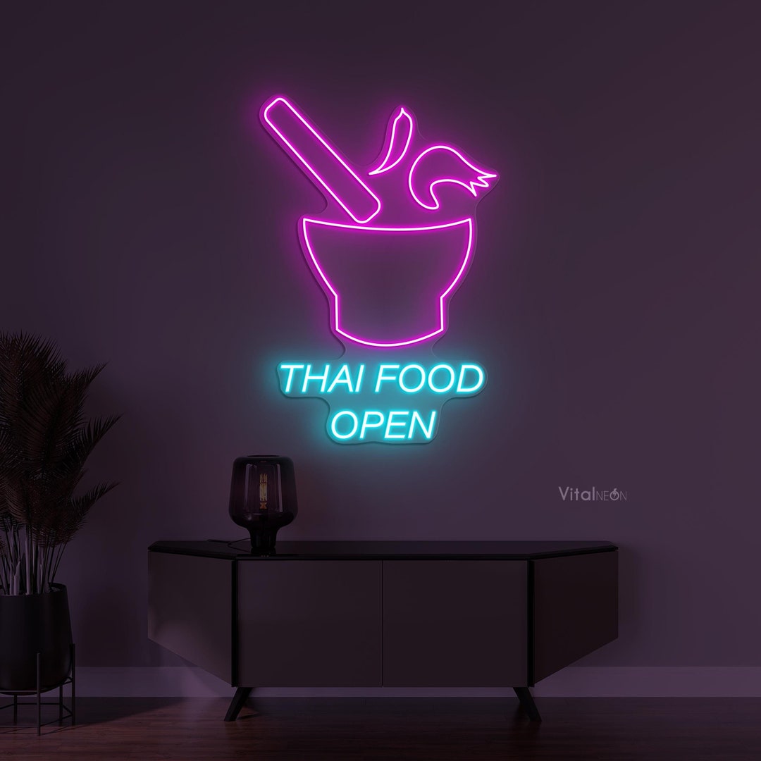 Thai Food Open Neon Sign LED Light Asian Restaurant Wall Art Tom Yum ...