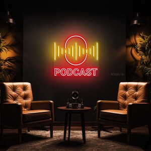 Podcast Neon Sign, Podcast LED Light, Microphone Neon Art, Recording ...