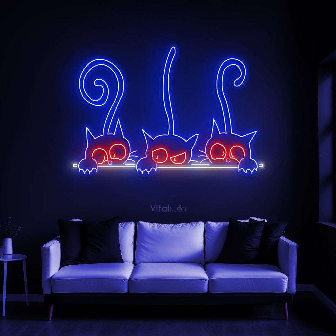 Cats Neon Sign, Cute Kittens LED Light for Home Decor, Wall Hanging Cat ...