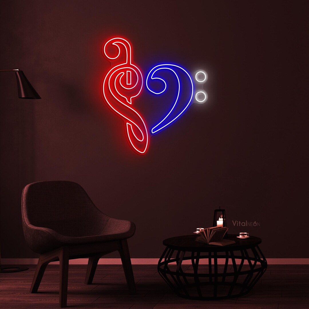 Music Note Neon Sign, Music Note LED Light, Heart Note Wall Art, Music ...