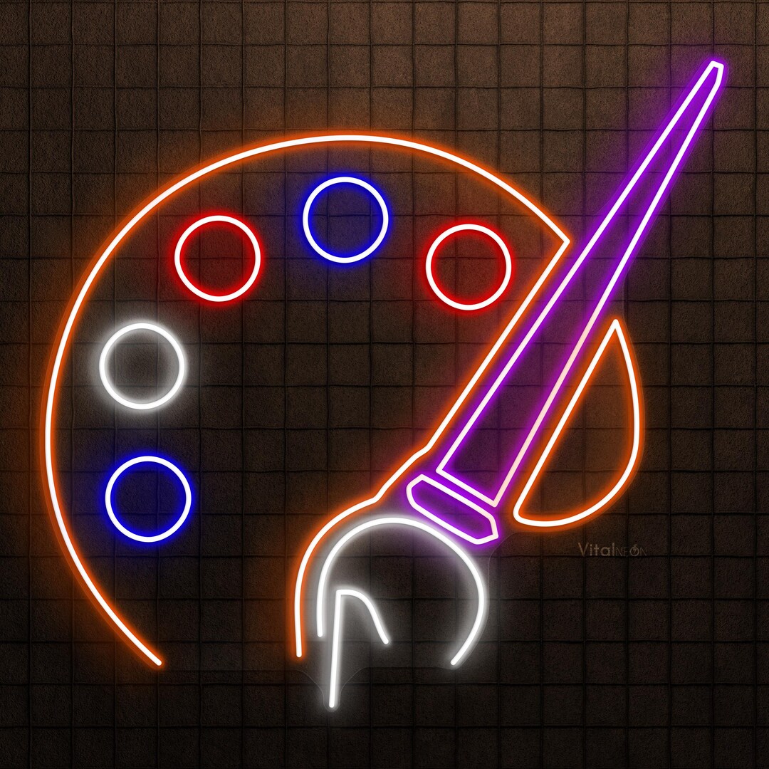 Paint Palette Neon Sign, Palette & Brushes LED Light, Paint Tools Wall ...