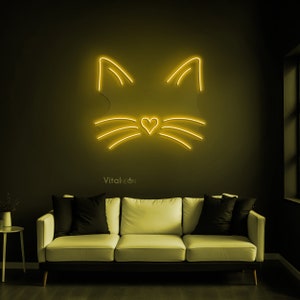 Cat Face Line Art LED Neon Sign Kids Room Decor Pet Lover Home Gift - Etsy