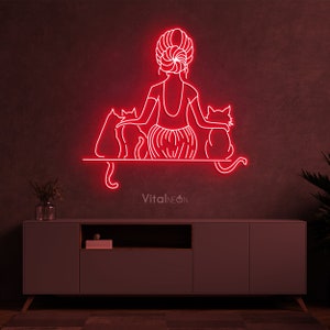 Woman and Cats Neon Sign, Cat Mom Sign, Cats Neon Art for Cat Owners ...
