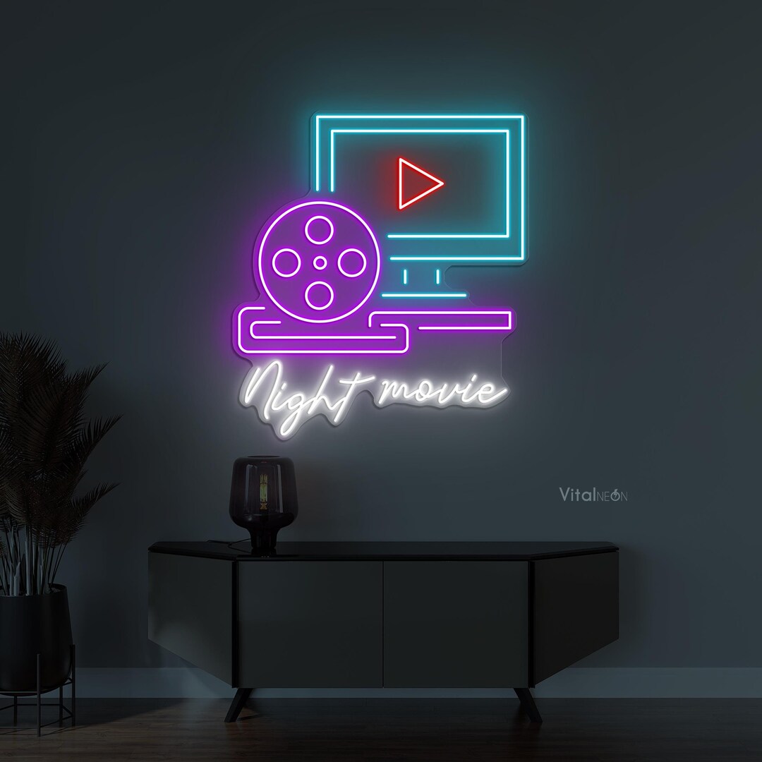 Night Movie Neon Sign, Night Movie LED Light, Cinema Room Decor, Lights ...
