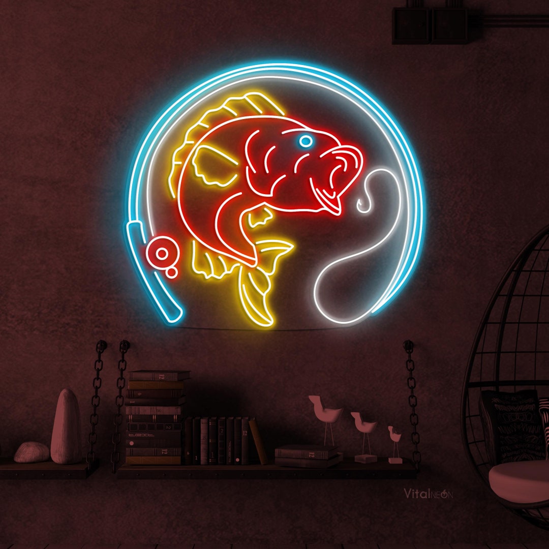 Fish on Hook Neon Sign, Fish on the Hook Led Light, Fish Market Wall ...