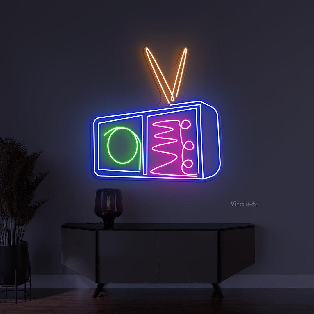 Retro TV Television LED Neon Sign, Old Radio Shop Wall Decor, Party ...