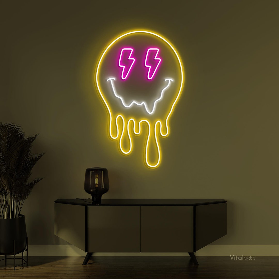 Melting Smiley Face Neon Sign, Dipping Smiley Emoji LED Light, Kids ...