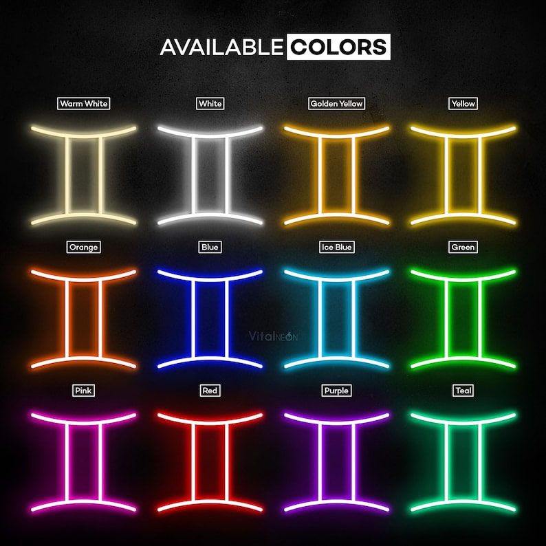 Gemini Neon Sign Dimmable LED Light Zodiac Wall Art Studio or Home ...