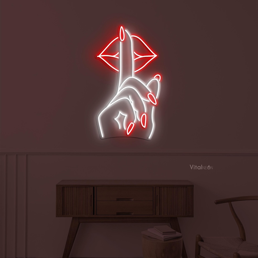 Shhh Face Neon Sign, Hand on Lips Wall Art, Quiet Silent LED Light ...