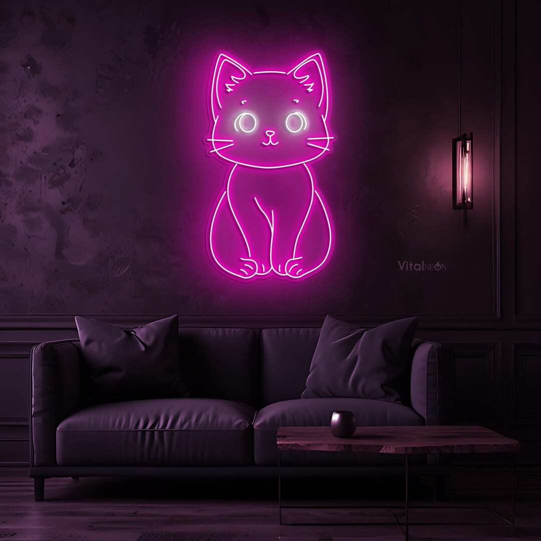 Cat Neon Sign, Anime Cat Wall Light, Kitty Wall Decor for Kids, Pet ...