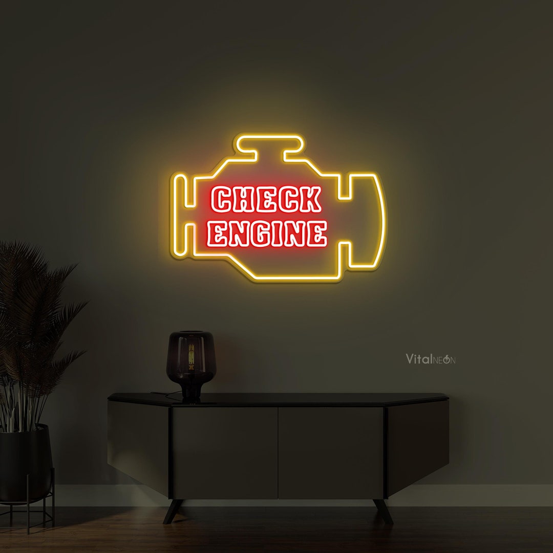 Check Engine Neon Sign, Check Engine Light Sign, Engine Neon Wall Decor ...
