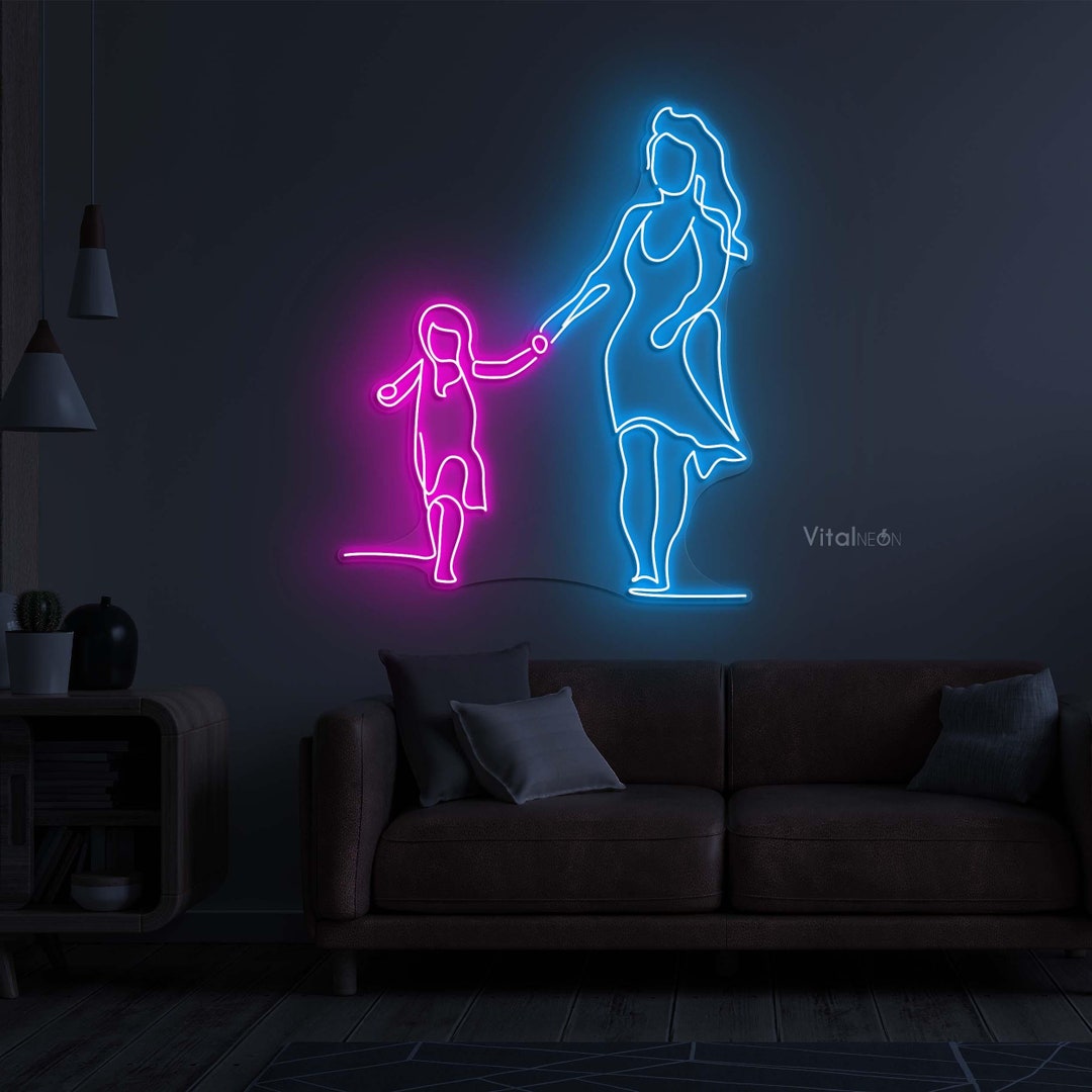 Mother and Child Neon Sign, Mother With Baby LED Light, Mother With ...