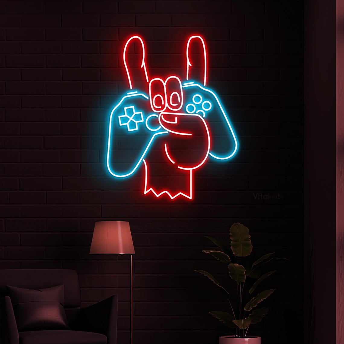 Game Controller Neon Sign, Rock on Hand LED Light, Gamer Room Decor - Etsy