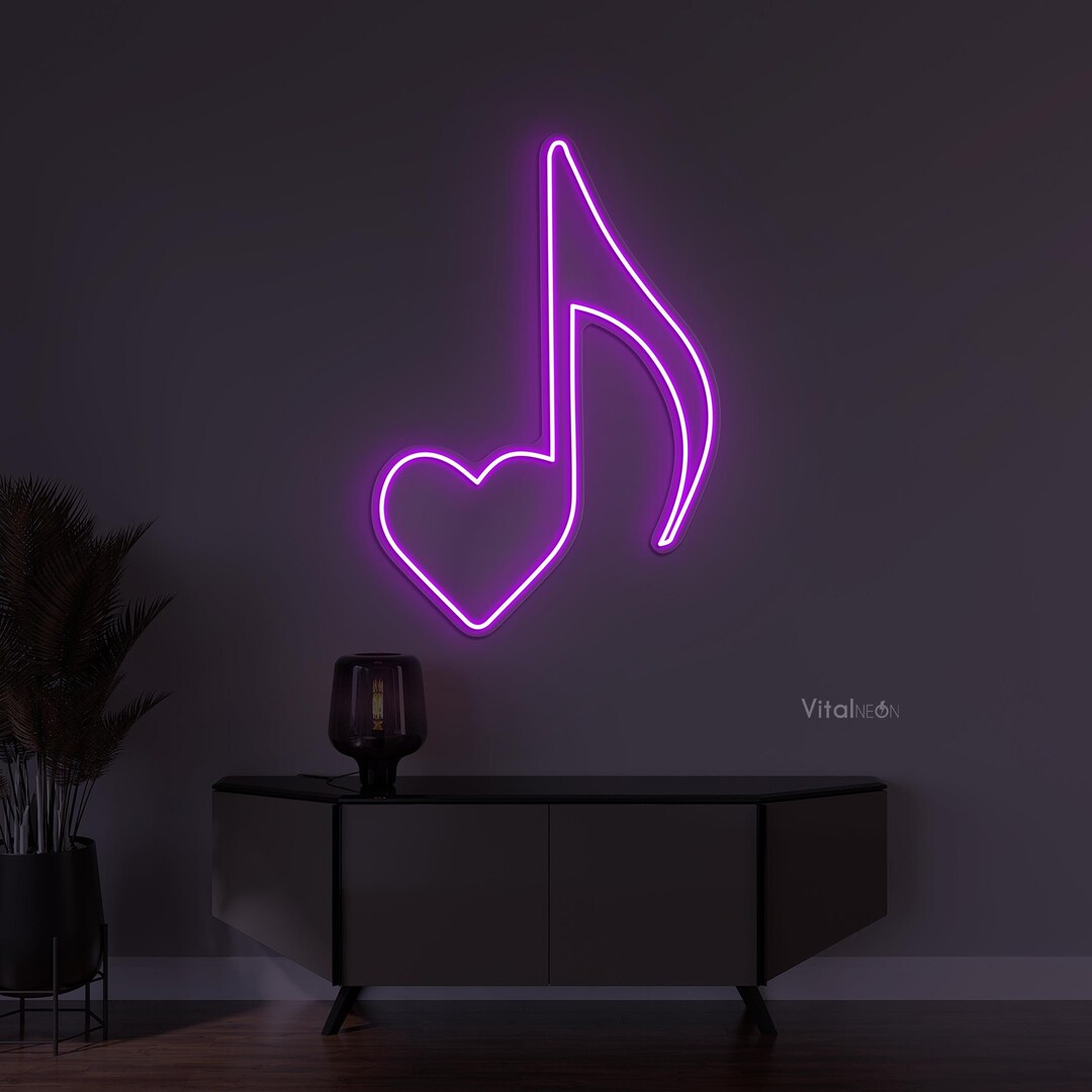Music Note Neon Sign, Music Note LED Light, Music Heart Wall Decor ...