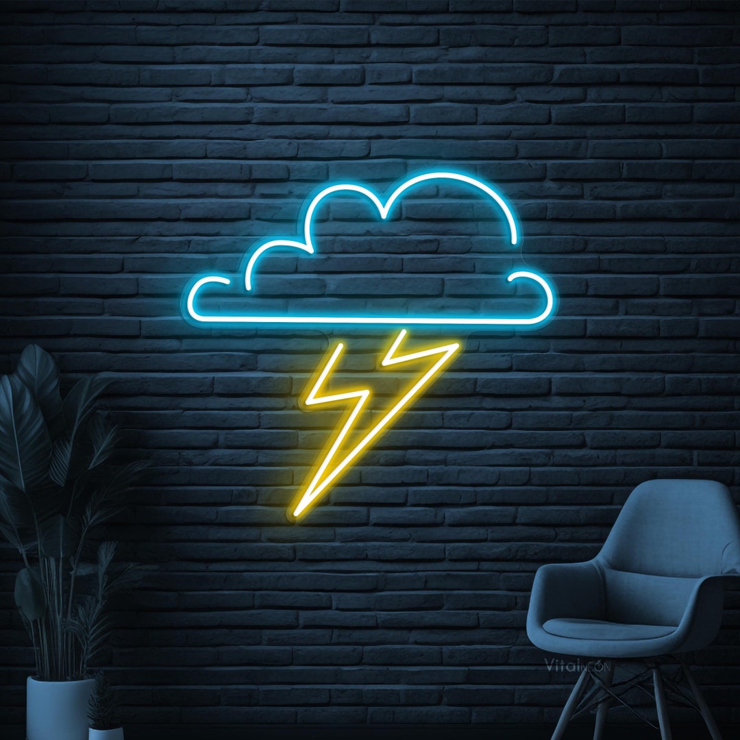Cloud and Lightening Bolt Neon Sign, Led Neon Light, Lightning Cloud ...