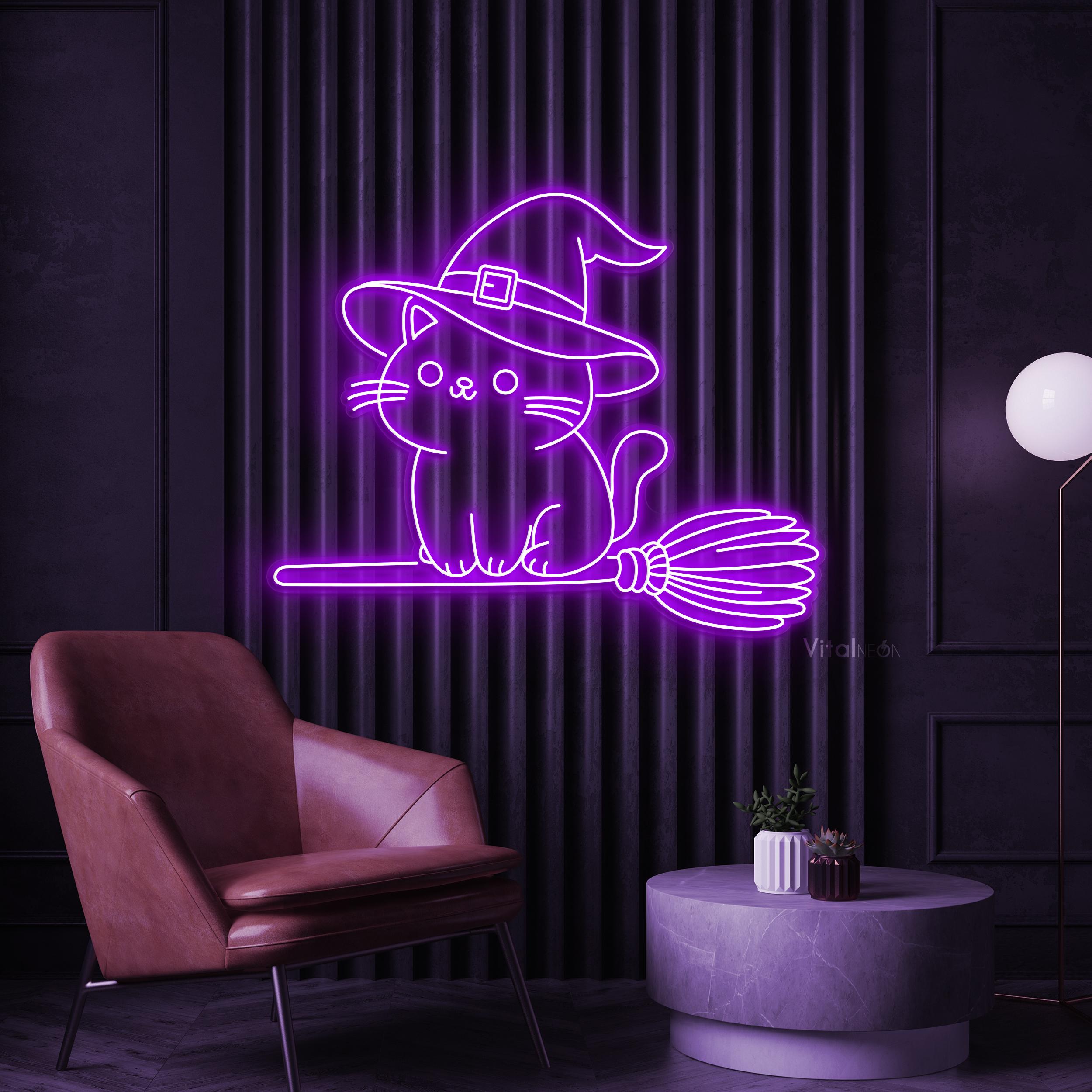 Witch Flying Cat Neon Sign LED Light Magic Room Wall Art Party Decor - Etsy