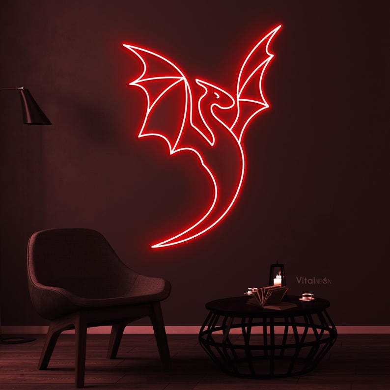 Dragon Neon Sign, Dragon LED Light, Flying Dragon Wall Decor, Mythical ...