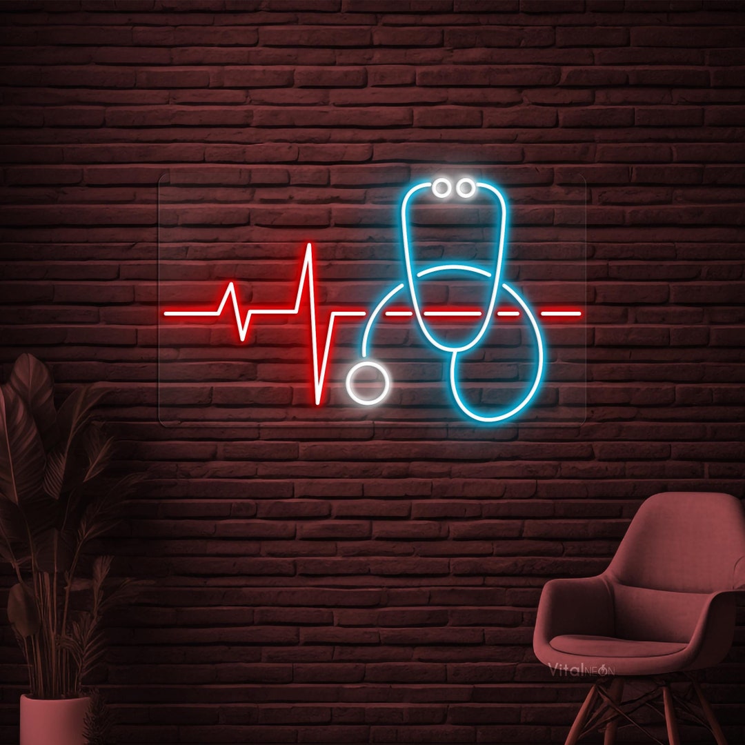 Stethoscope Neon Sign, Stethoscope Heartbeat LED Light, Hospital Wall ...
