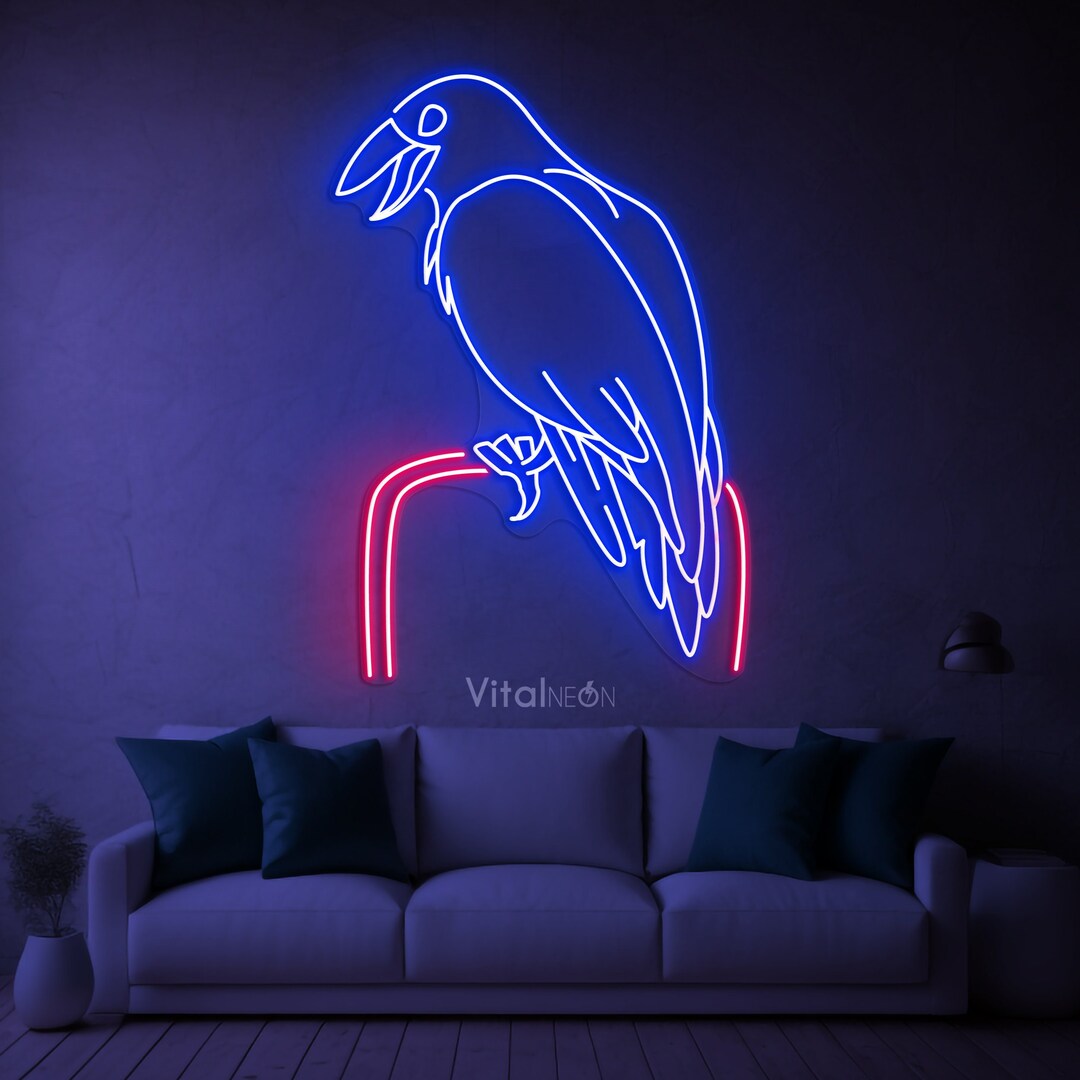 Raven Perched Neon Light, Raven Neon Wall Art Sign, Crow Sign for Home ...