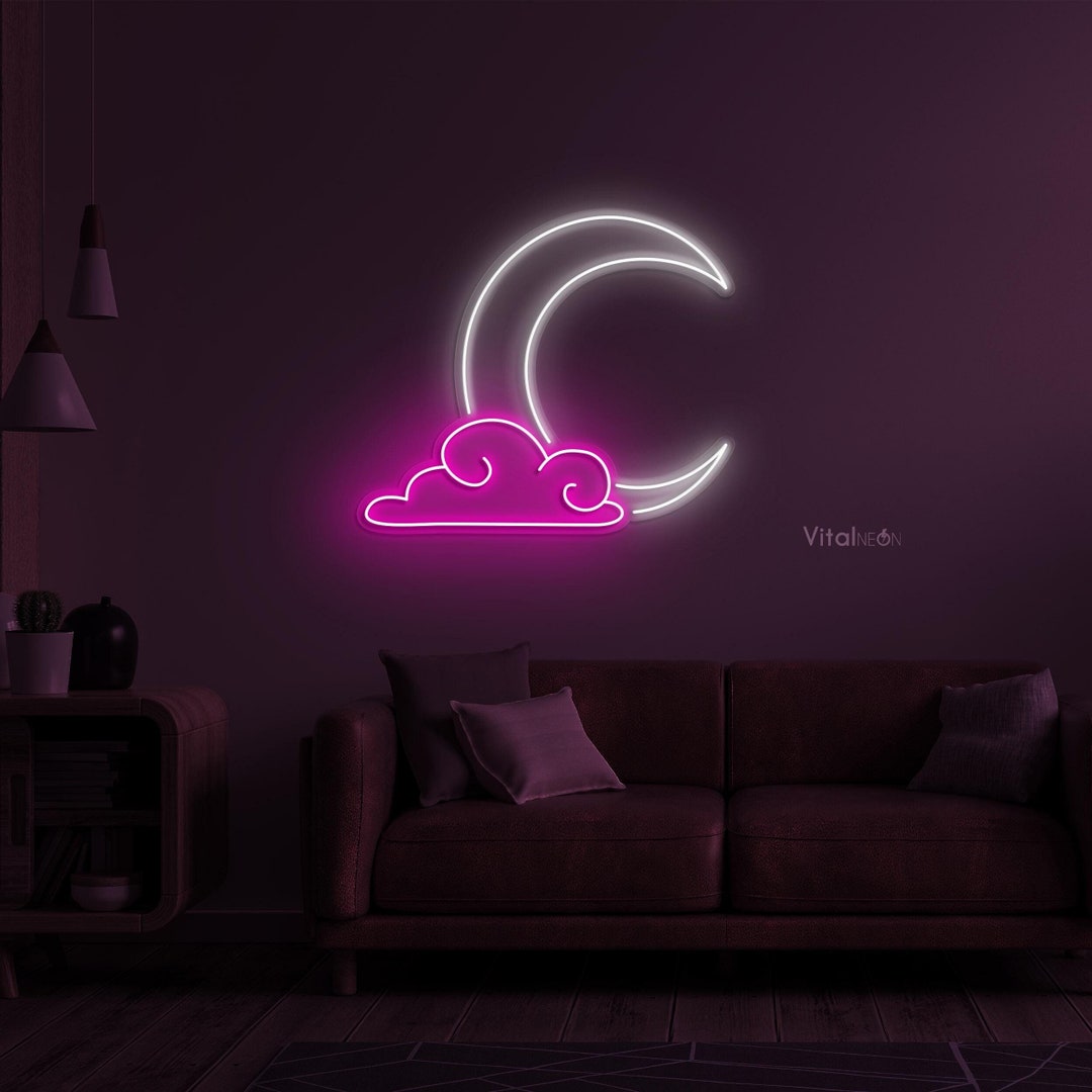 Moon and Cloud Neon Sign, Moon With Cloud Light, Moon and Cloud LED ...
