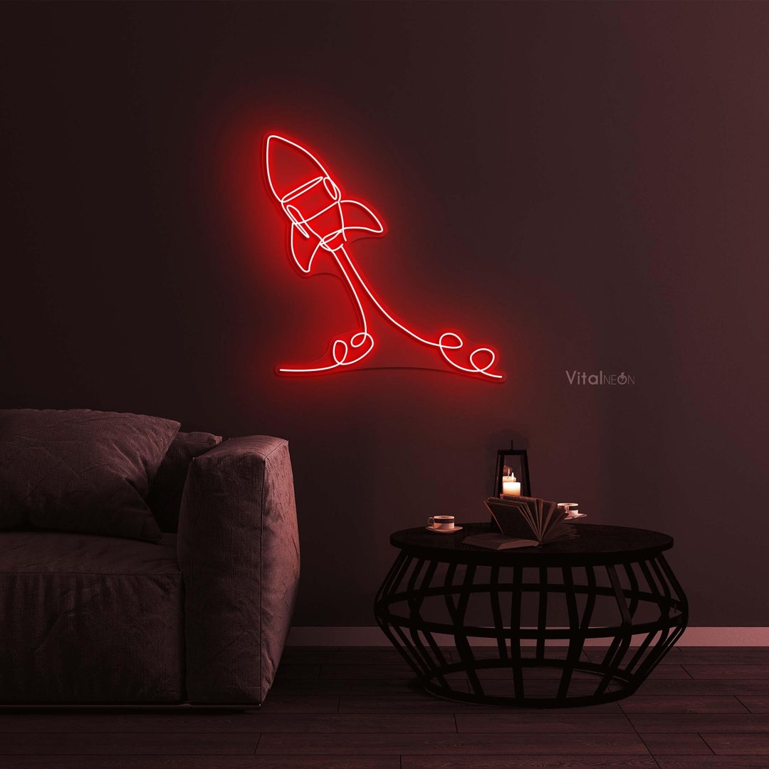 Rocket Neon Sign, Space Rocket Neon Light, Spaceship Rocket Wall Art ...
