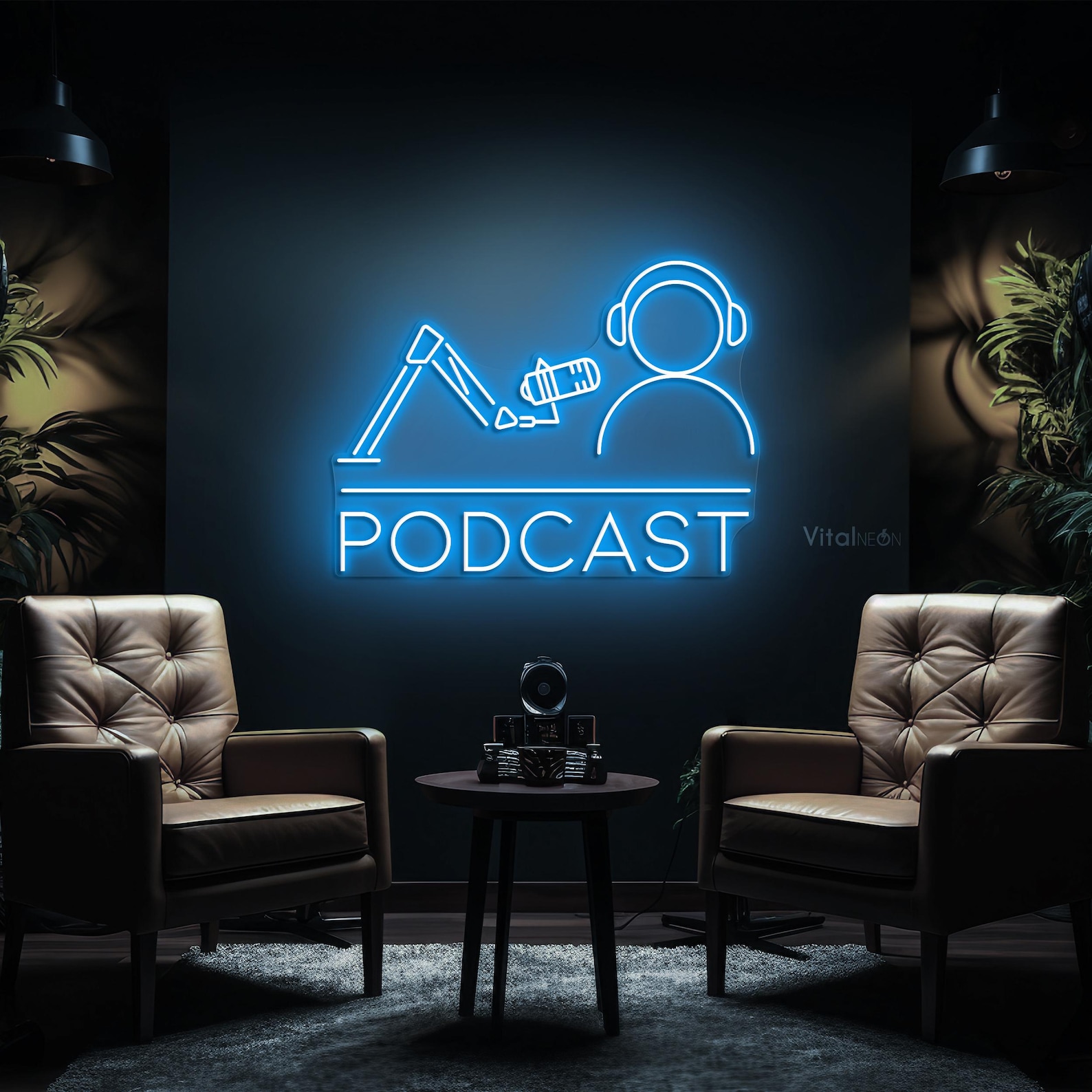 Podcast Studio Neon Sign Microphone LED Recording Live Music Custom ...