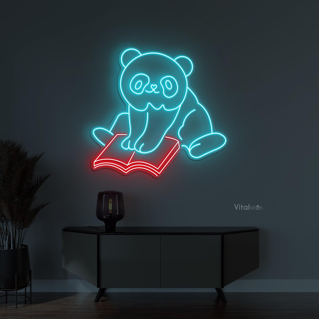 Panda Reading Book Neon Sign, Panda Reading Book LED Light, Reading ...