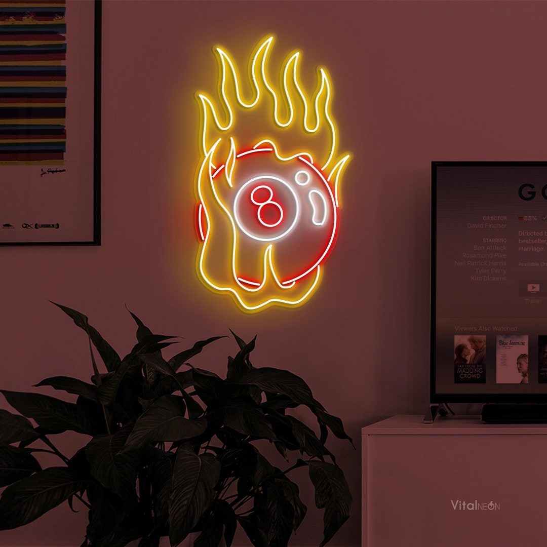 Flaming 8 Ball Neon Sign, Flaming 8 Ball LED Light, Fiery 8-ball Wall ...