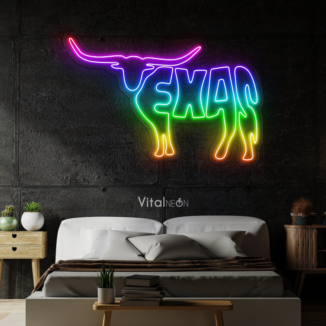 Longhorn Bull Texas Neon Sign, Texas Longhorns Neon Wall Decor, RGB ...