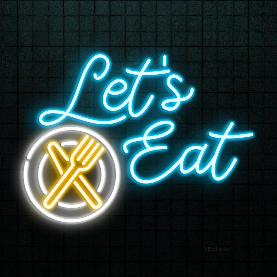 Let's Eat Neon Sign, Let's Eat Led Light, Plate and Cutlery Wall Decor ...