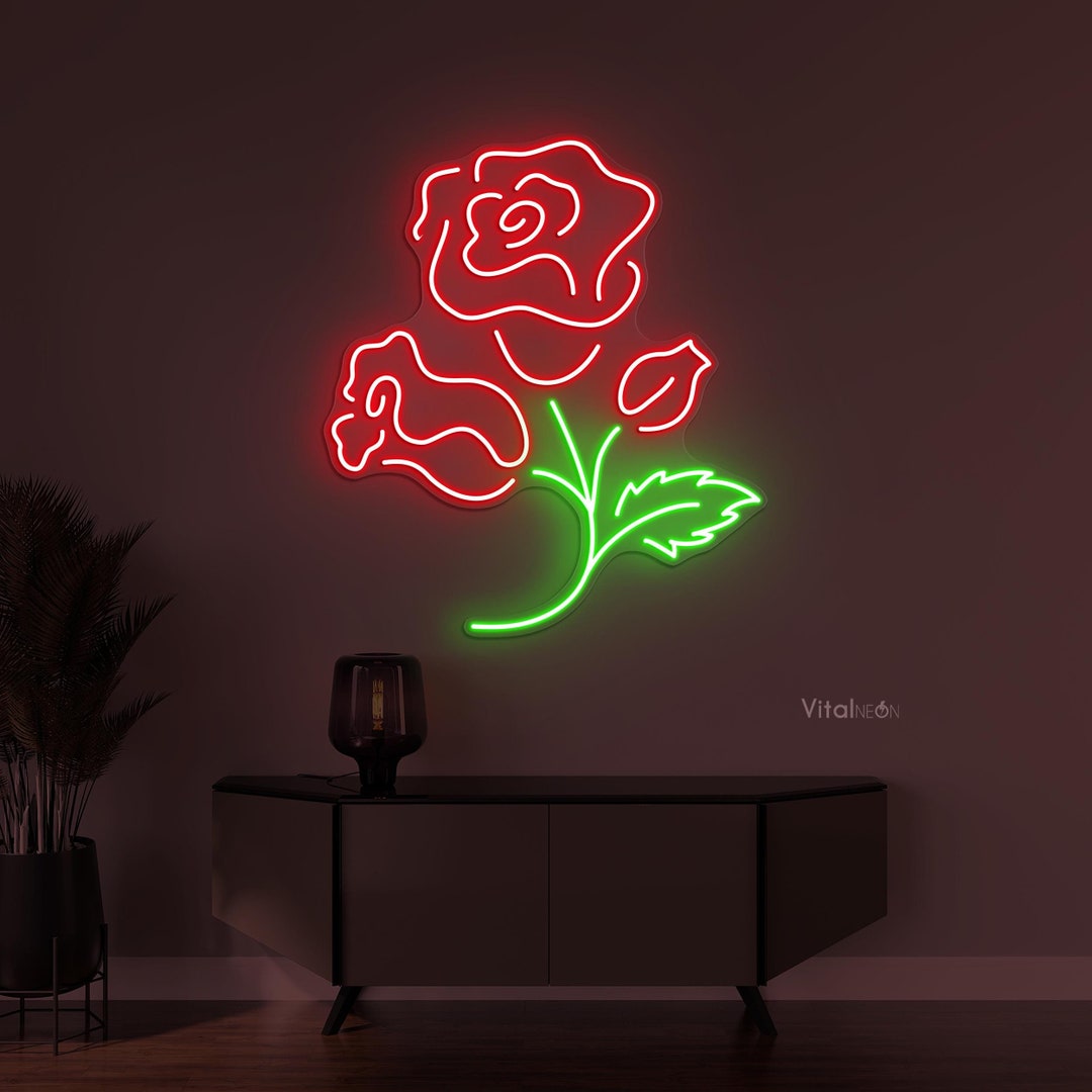 Rose LED Light Neon Sign, Flower Shop Wall Decor, Romantic Couple ...