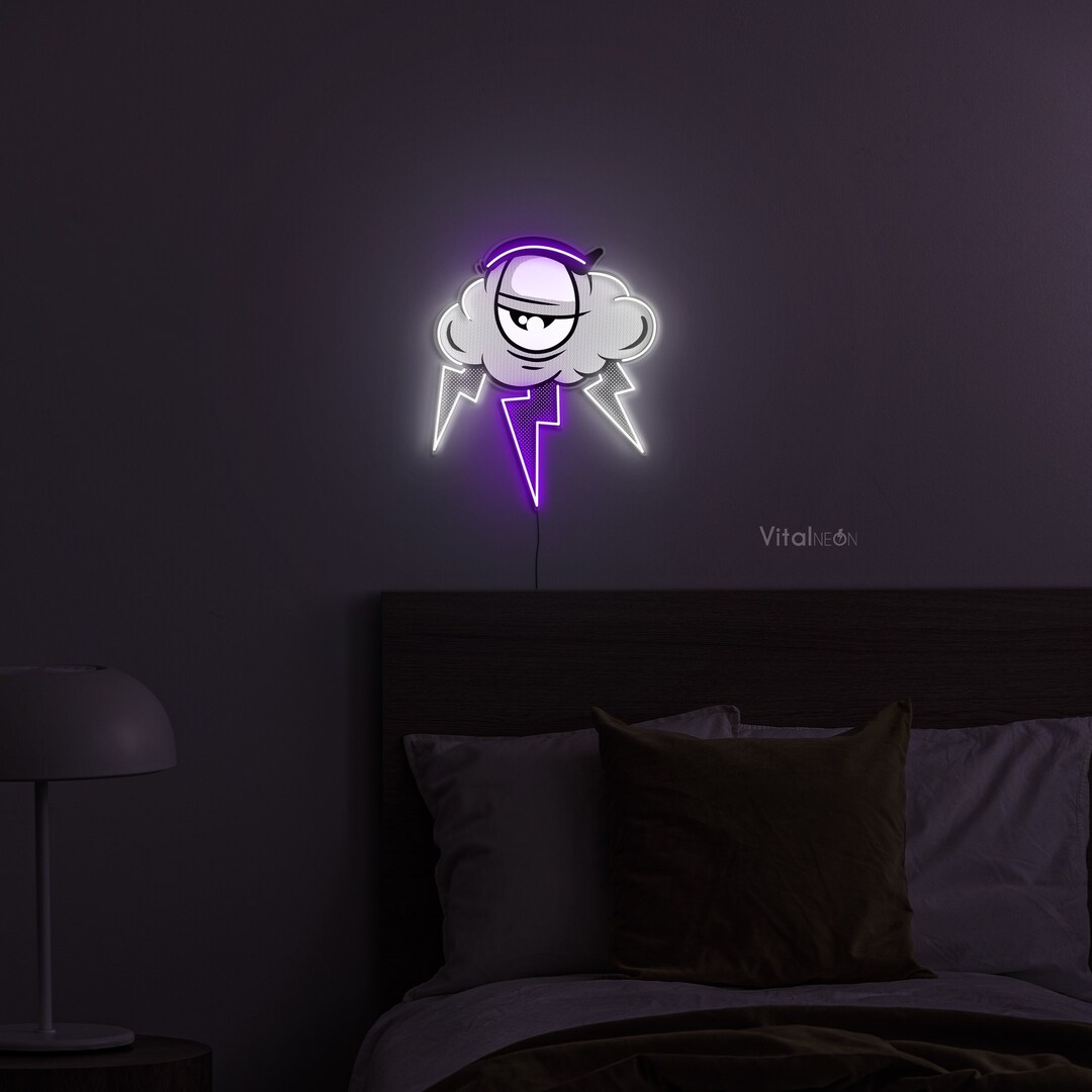 Cloud Neon Sign - LED Neon Pop Art Sign, Thunderbolt Cloud Neon Light ...