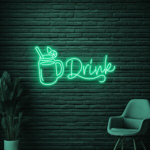 Drink Neon Sign, Drink LED Light, Drink up Wall Art, Bar Wall Decor ...