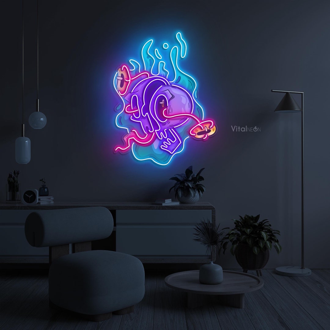 Skull Neon Sign, Fire Skull LED Pop Art, Skull Neon Light, Wall Decor ...
