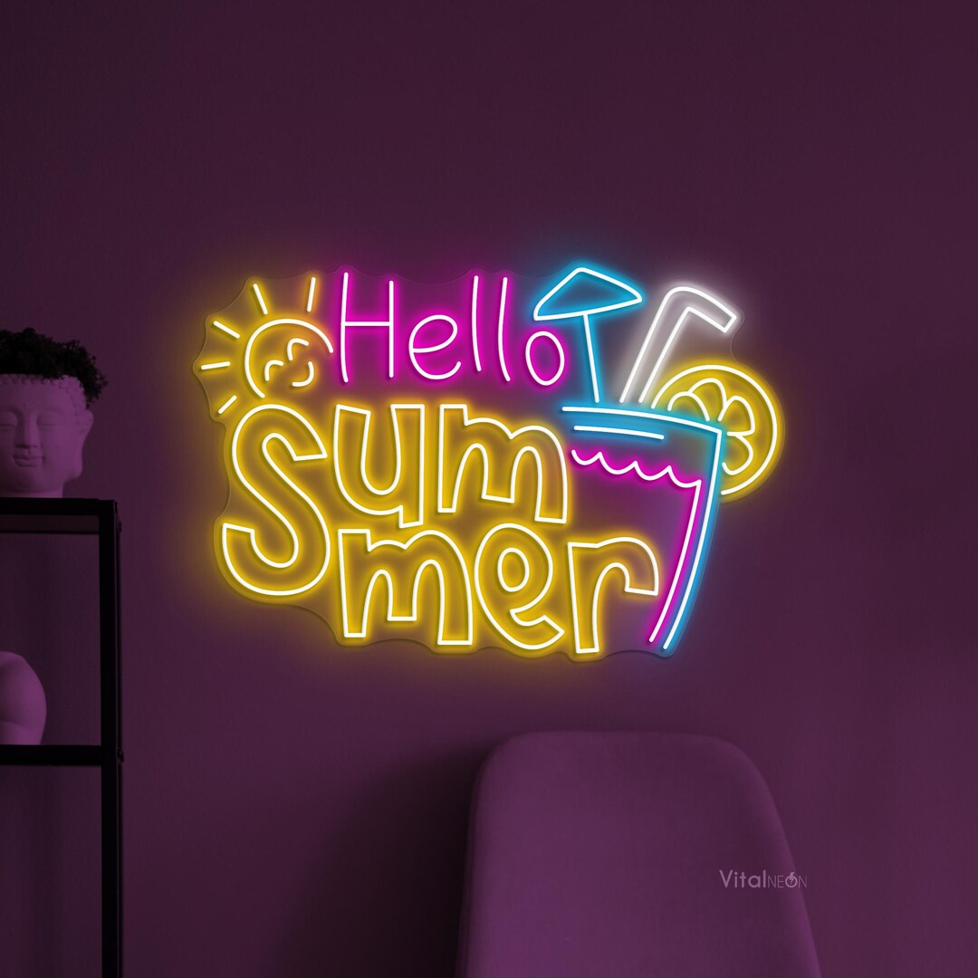 Hello Summer Neon Sign, Hello Summer LED Light, Party Wall Decor ...