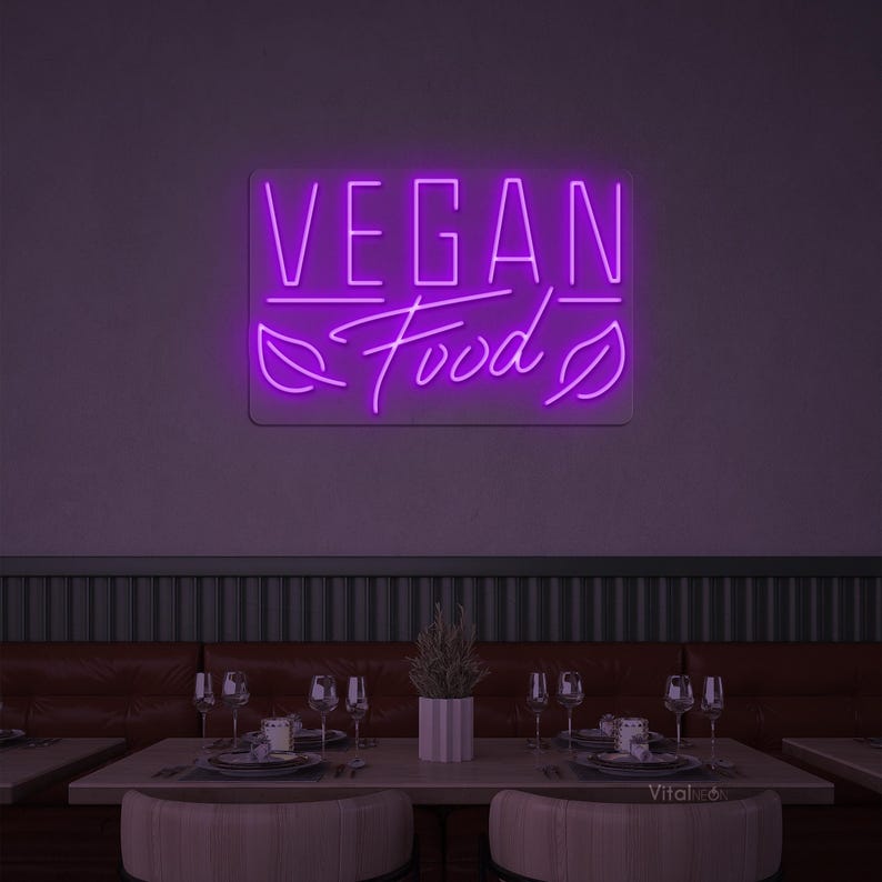 Vegan Food Neon Sign LED Light Plant Based Kitchen Wall Decor, Café ...