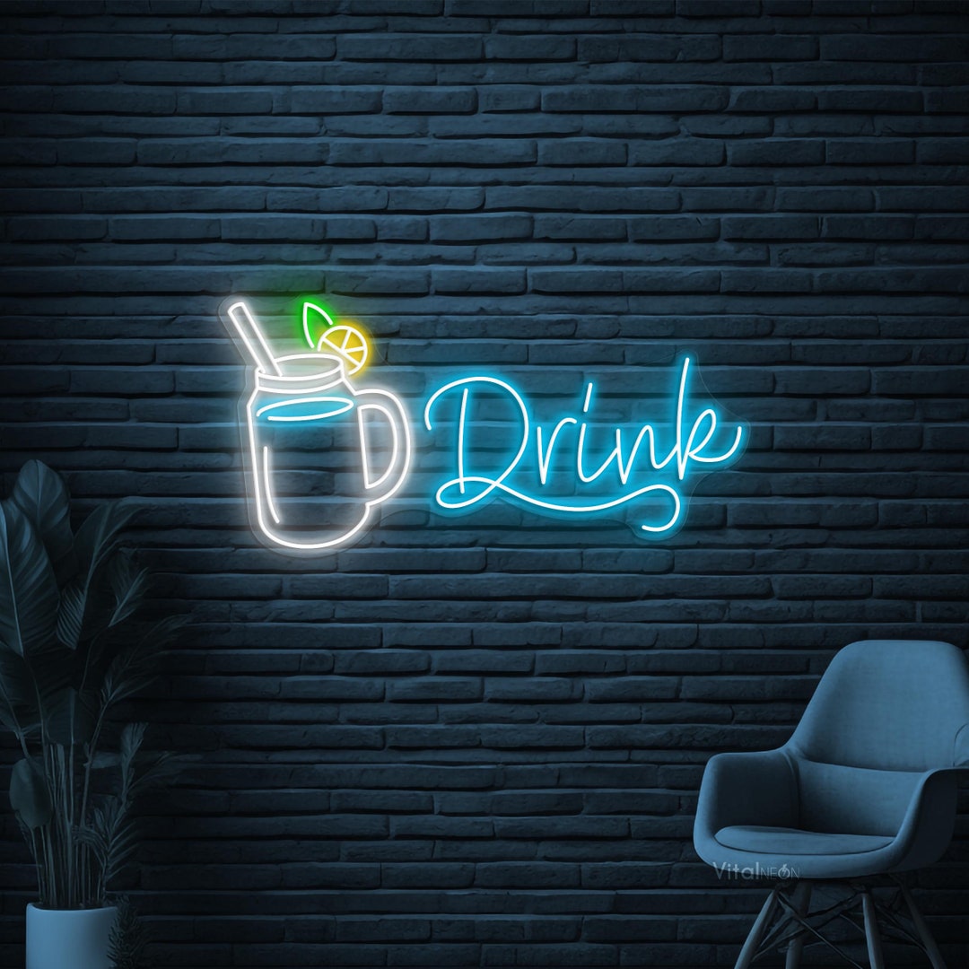 Drink Neon Sign, Drink LED Light, Drink up Wall Art, Bar Wall Decor ...