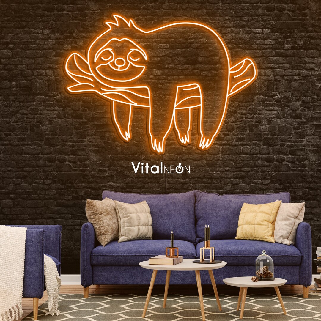 Sloth Lying on Tree Neon Sign, Animal Neon Light for Sloth Fans, Pet ...