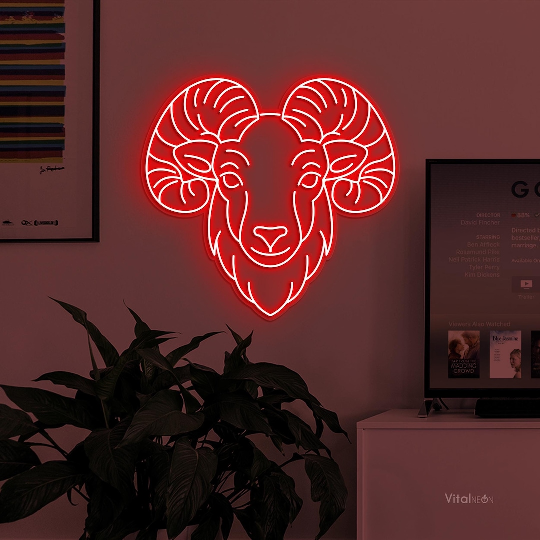 Aries Neon Sign, Aries LED Light, Zodiac Wall Decor, Cute Aries Wall ...