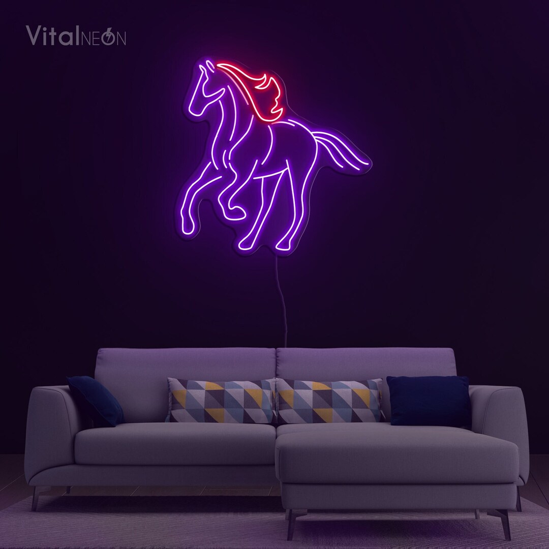 Horse Running Neon Sign, LED Light, Farmhouse Wall Decor, Line Art ...
