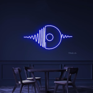 Vinyl Disc Wave Neon Sign, Record and Soundwave Light, Sound Wave Wall ...