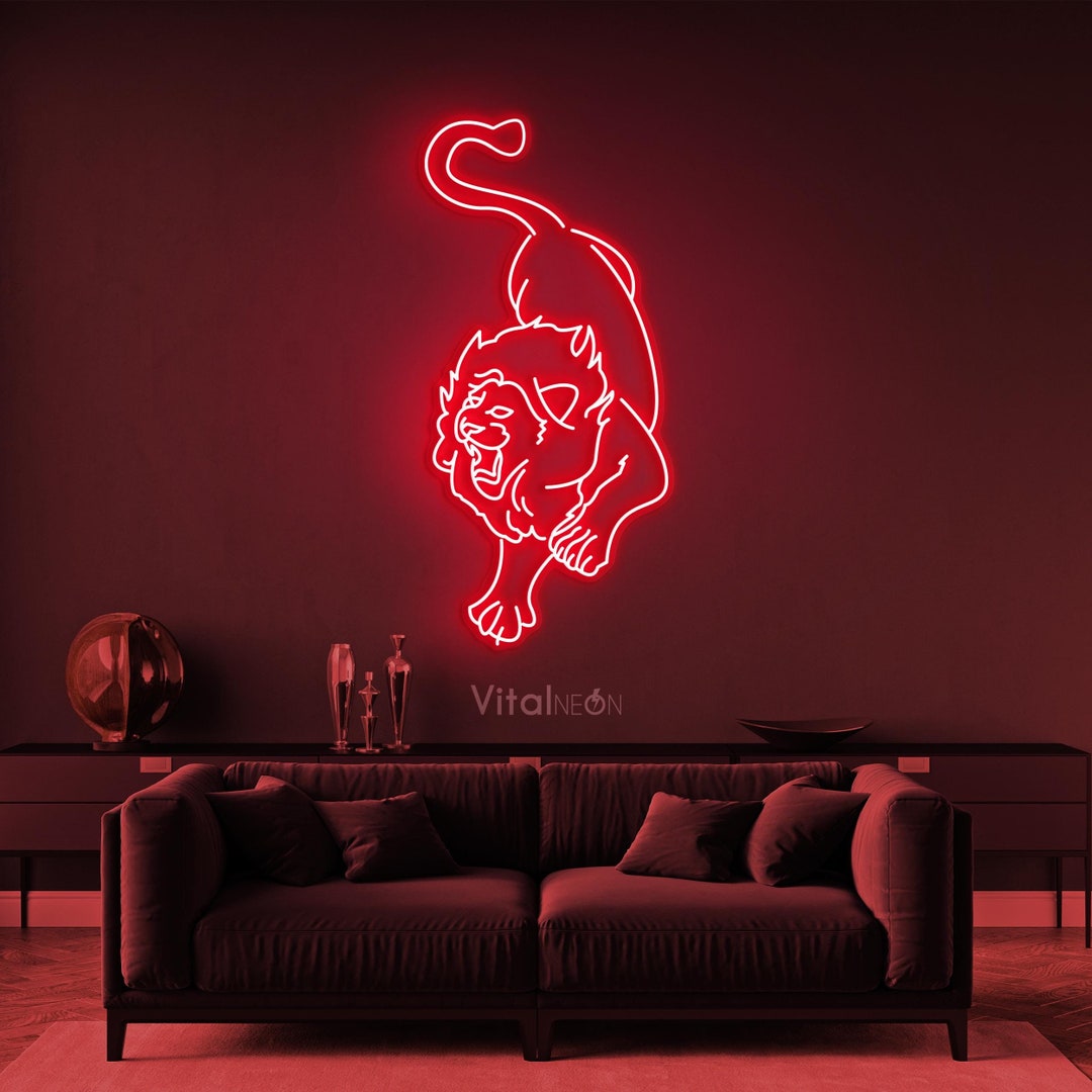 Lion Neon Sign, Leaping Lion LED Light, Jumping Lion Neon Art, Animal ...
