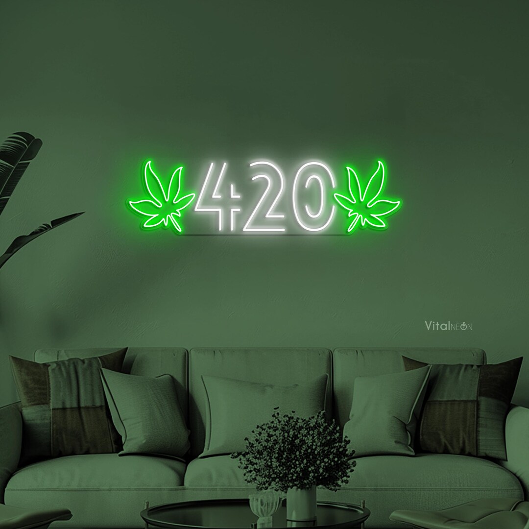 420 Weed Leaf Neon Sign, 420 Weed Leaf LED Light, 420 Cannabis Wall Art ...