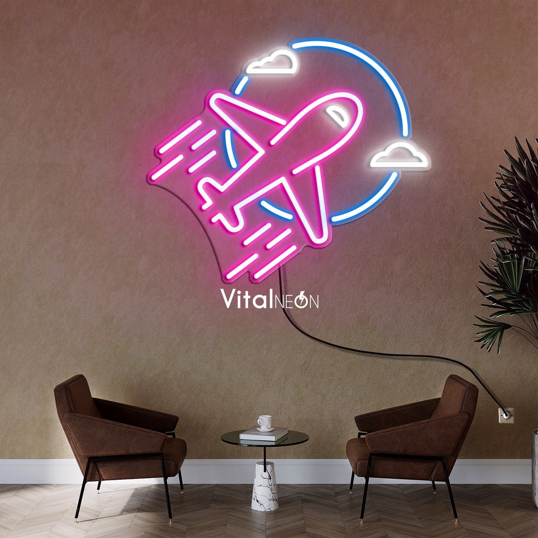 Flying Airplane LED Neon Light, Aviation Wall Decor, Aircraft Neon Sign ...