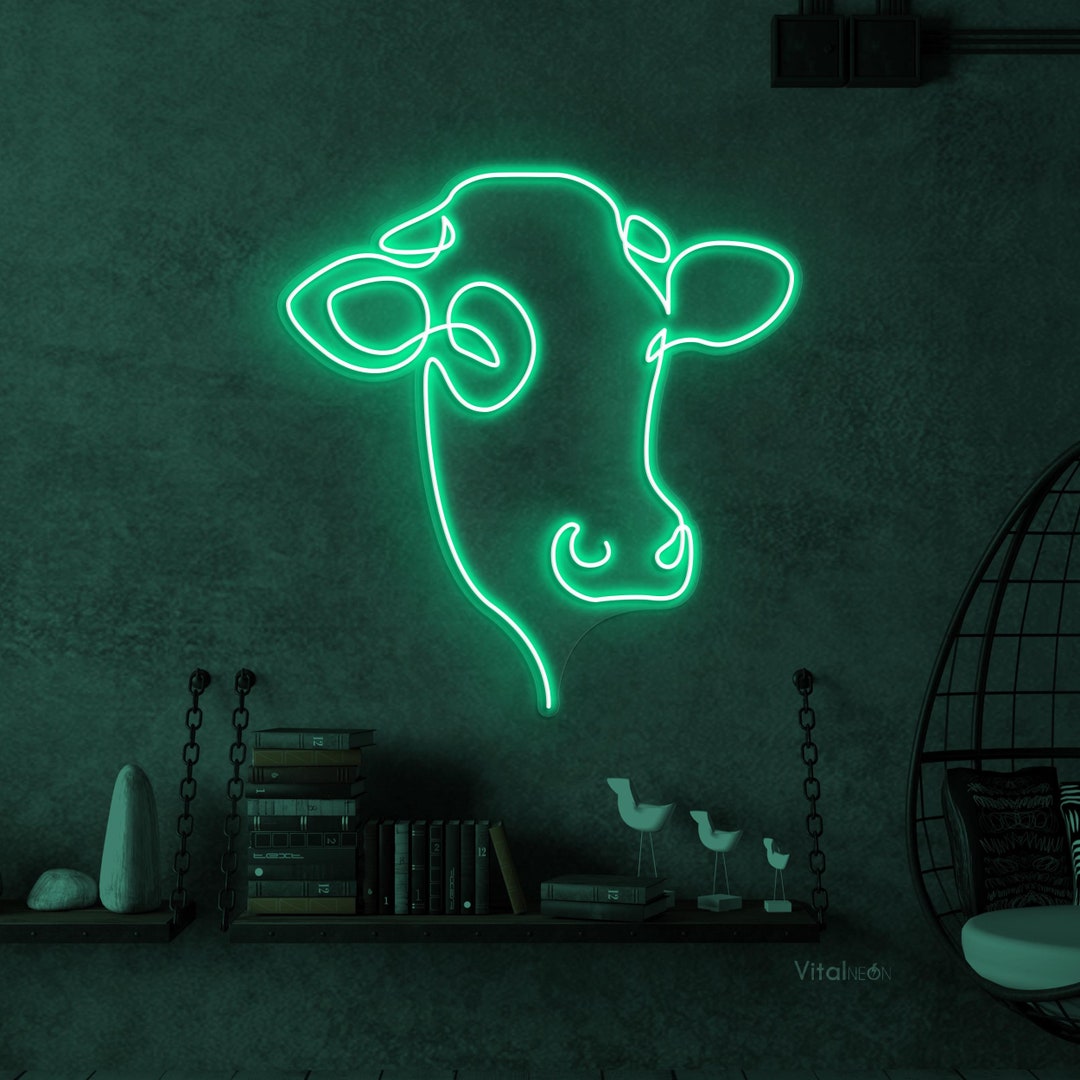Cow Neon Sign, Cow Head LED Light, Cattle Farm Wall Decor, Cute Cow ...
